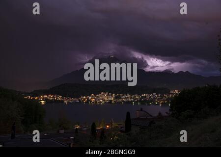 Thunderstorm with lightnings over the Mount Pilatus in Lucerne ...