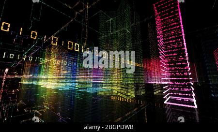Abstract hologram 3D city with digital buildings Stock Photo - Alamy