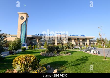 Exterior view of Samarkand railway station. Railway station used by ...