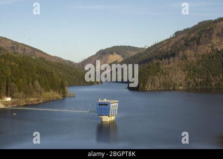 Drinking water reservoir. Sance Recice Dam in the Beskydy Mountains ...