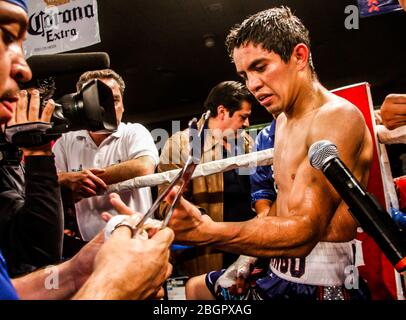 El mexicano Manuel ¨Chango Vargas (short azul) retuvo su titulo de ...