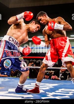 El mexicano Manuel ¨Chango Vargas (short azul) retuvo su titulo de ...