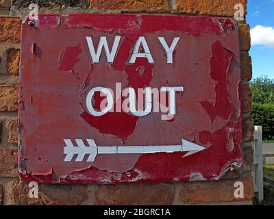 Vintage way out sign, Steam Railway Stock Photo - Alamy