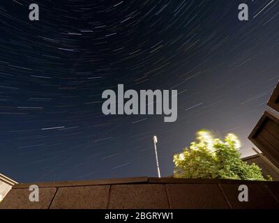 The long exposure of the Starlink satellites in the sky - starry night ...