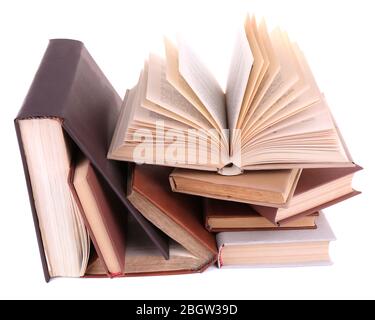 Books in a mess isolated on white Stock Photo - Alamy