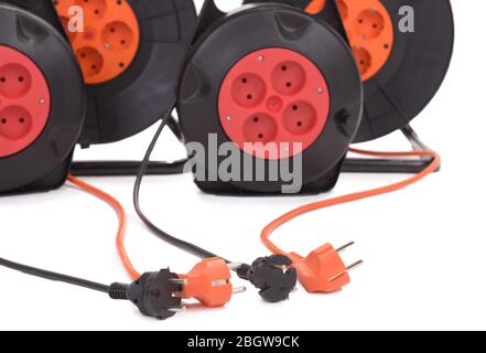 Extension electric cable reels isolated on white background Stock Photo ...