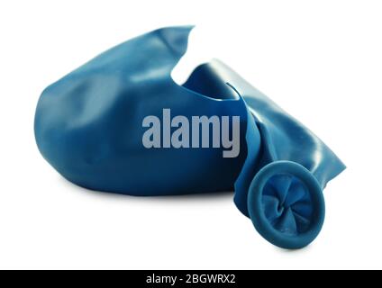 Popped blue balloon isolated on white Stock Photo - Alamy