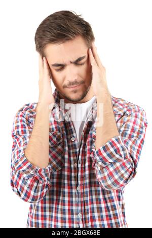 Young men have headache isolated on white Stock Photo - Alamy