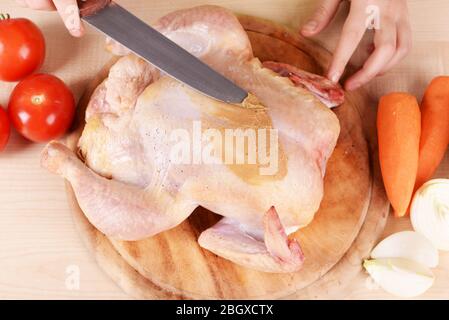 Woman preparing chicken, close-up Stock Photo - Alamy