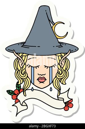 sticker of a sad elf mage character face Stock Vector Image & Art - Alamy