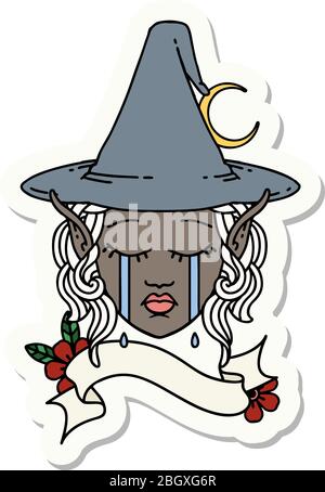 sticker of a sad elf mage character face Stock Vector Image & Art - Alamy