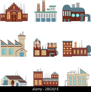 Industrial factory buildings with pipe and bad environment. Vector eco ...