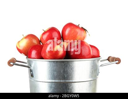 Pail filled with red apples isolated on white background Stock Photo ...