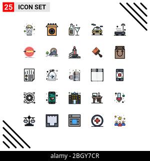 Modern Set of 25 Filled line Flat Colors and symbols such as tree, hill ...