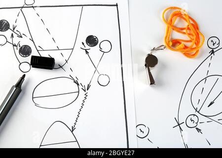 Scheme basketball game on sheet of paper background Stock Photo - Alamy
