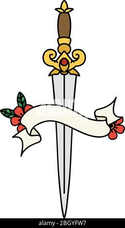 traditional tattoo with banner of a dagger Stock Vector Image & Art - Alamy