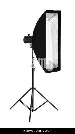 Studio flash with soft box standing in the corner of the Studio. Side ...