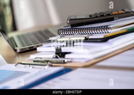 Businessman working reading documents graph financial to job succes ...