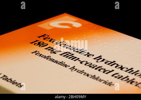 Box of Fexofenadine Hydrochloride tablets, used as an antihistamine to ...