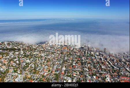 Aerial view of sea of fog on tropical mountains in the early morning ...