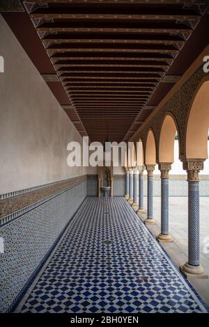 arabic arcade colonnade portico with wooden ceiling with ornaments ...