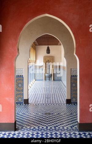 arabic arcade colonnade portico with wooden ceiling with ornaments ...