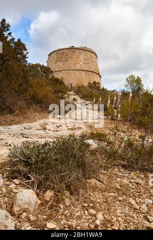 Es Pi des Català tower, Migjorn coast, Formentera, Pitiusas Islands ...
