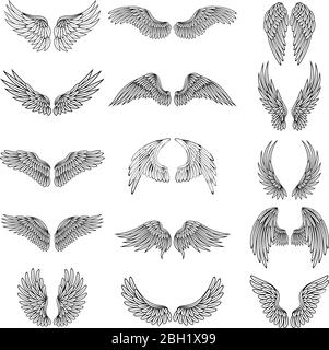 Tattoo design pictures of different stylized wings. Vector ...