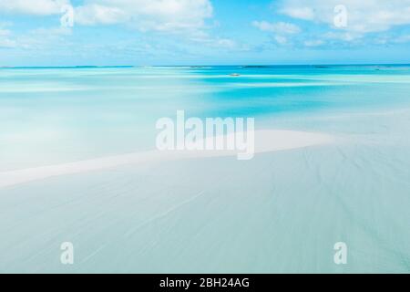 Long white sand bank on Coco Plum Beach, Exuma, Bahamas, Caribbean ...