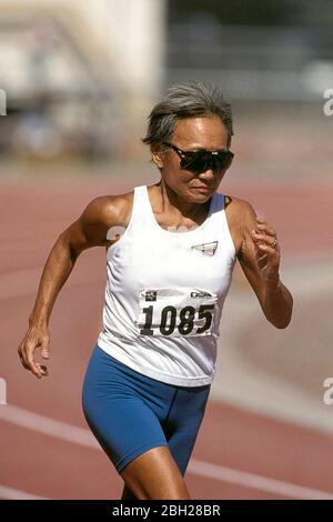 Tucson, Arizona USA, 1997: Elderly Hispanic woman competing in middle ...