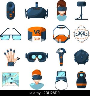 A virtual reality cartoon icons in set collection for design. Modern ...