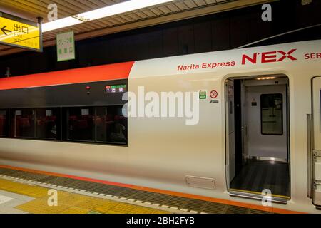 NEX - Narita Express train is a transfer from Tokyo city to airport in ...