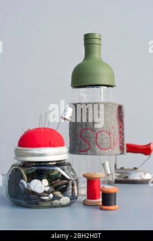 Vertical shot of a gray sewing thread Stock Photo - Alamy