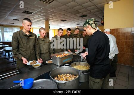 Dining room in the army, food soldiers. Russian dining room in the ...