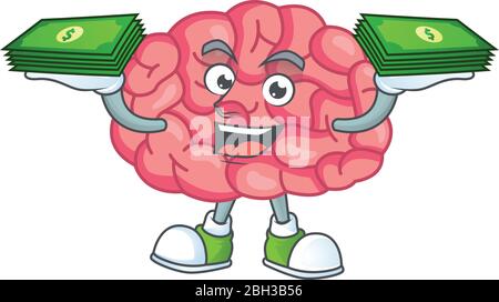 Rich human brain cartoon design holds money bags Stock Vector Image ...