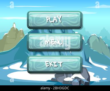 Vector cartoon style wavy buttons with text for game design on neutral ...