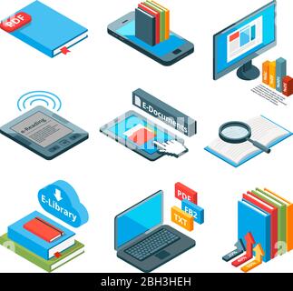 Electronic books icon. Isometric flat vector Stock Vector Image & Art ...
