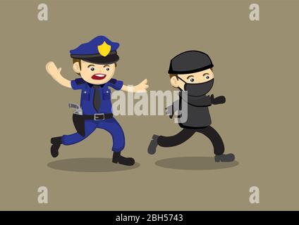 Cartoon running police officer. Running and shouting policeman with ...