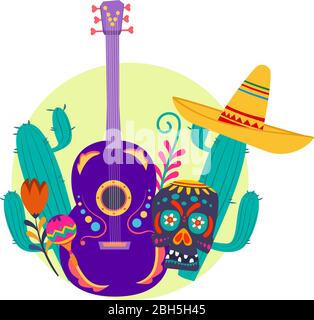 guitar with mexican hat vector illustration design Stock Vector Image ...