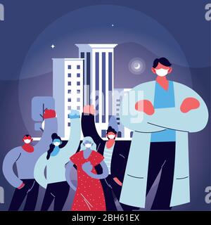 Doctor and patients using face masks vector illustration design Stock ...