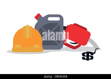 oil gallon and safety helmet icon over white background, colorful ...