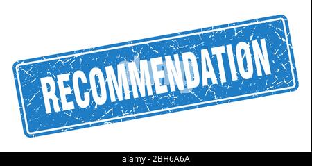 recommendation stamp. recommendation square grungy blue sign Stock ...