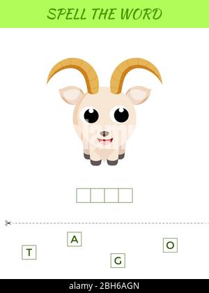 Spell the word goat. Vector illustration of cute goat. Spelling game ...