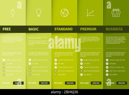 Products features list table template with products or services options ...