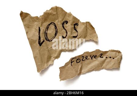 Handwritten word loss. The inscription is made on a scrap of crumpled ...