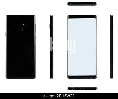 Isometric views of black modern smartphone isolated on white studio ...
