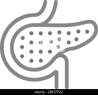 Pancreas disease line icon. Acute pancreatitis, pancreatic necrosis ...