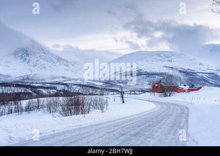 Icy winter landscape in tundra wilderness of Northern Norway, Near City ...