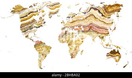 World map cut out of colored paper based on blue. Applique and handmade ...