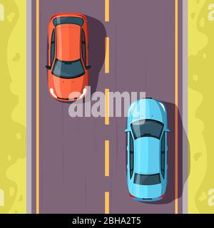 Cars top view. 2D traffic from above, various automobile for city ...